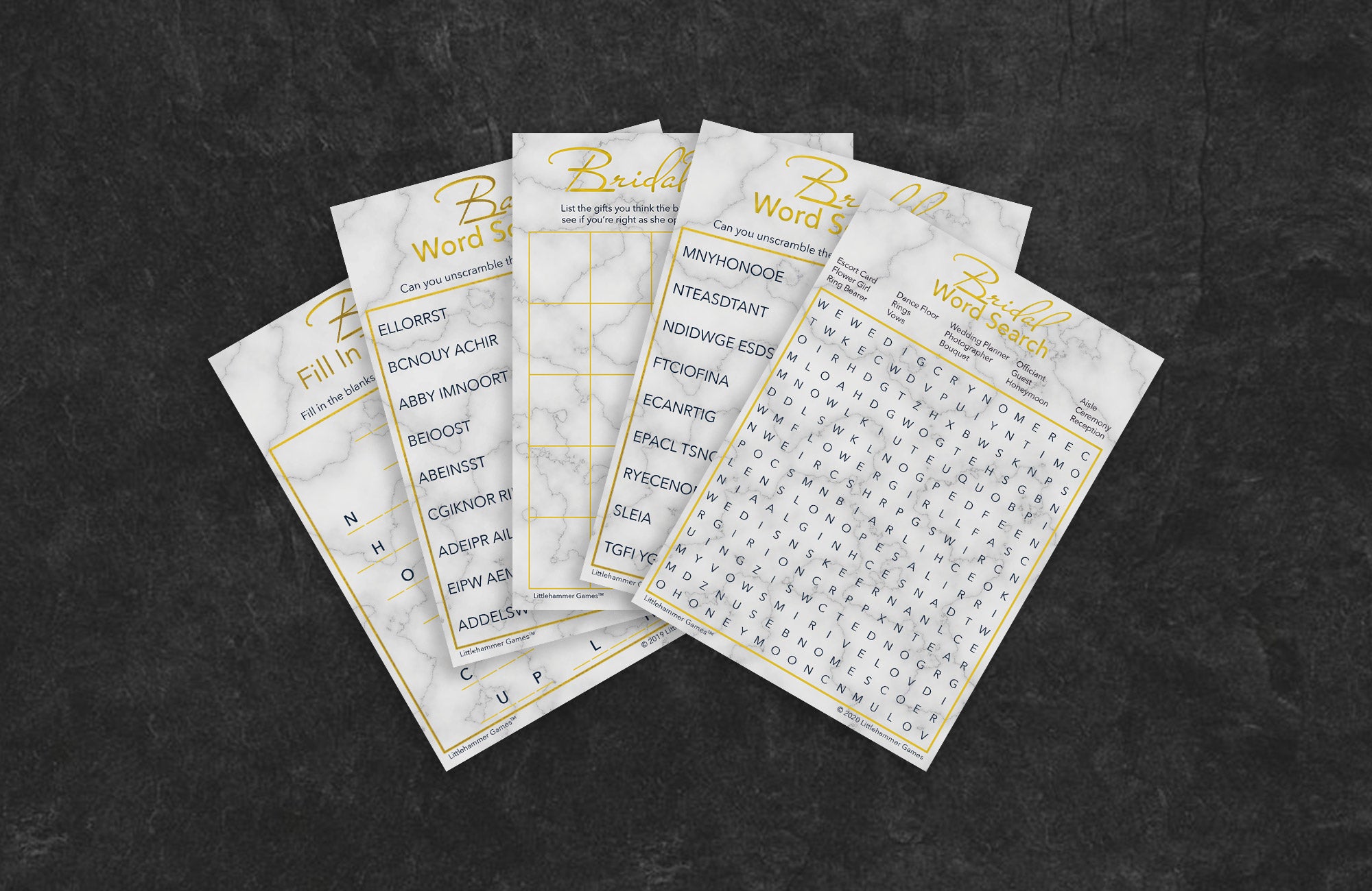 Bridal Word Scramble - Gold Marble Printable Game Cards – Littlehammer ...