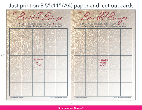 Bridal Gift Bingo - Rose Gold Glitter Printable Game Cards ...