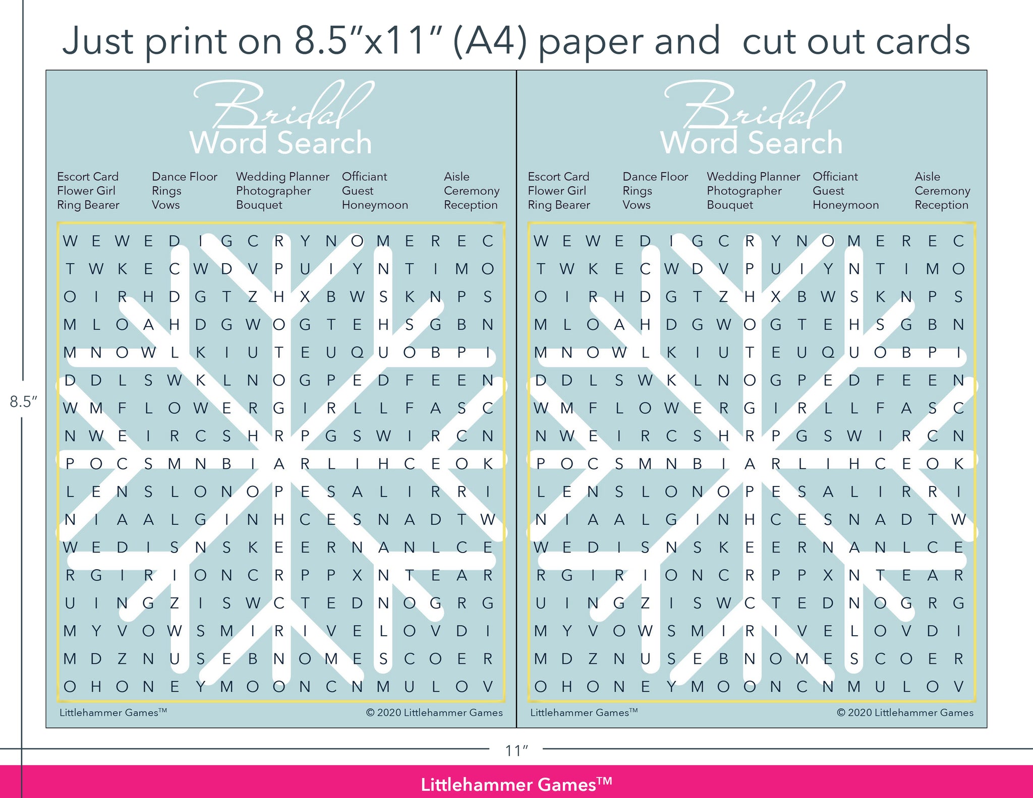Bridal Word Search - Snowflake Printable Game Cards – Littlehammer Games