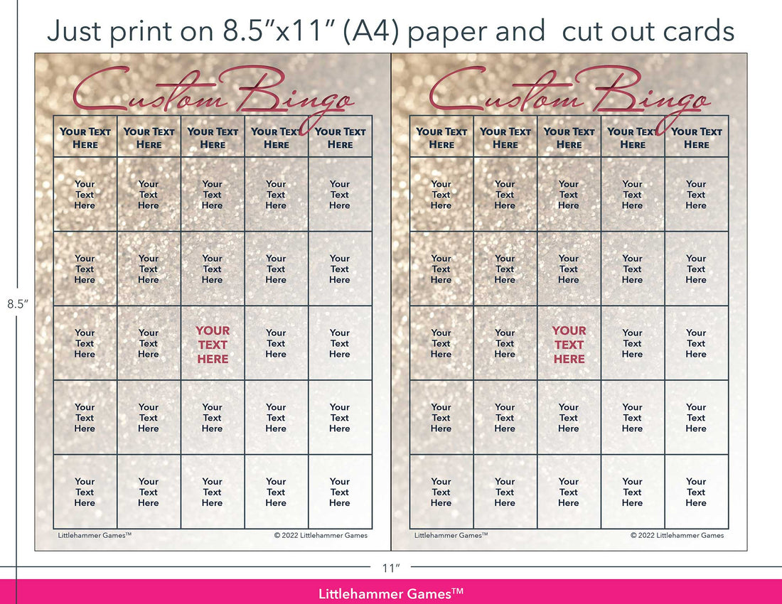 Custom Bingo Card - Rose Gold Glitter Printable Game Cards ...