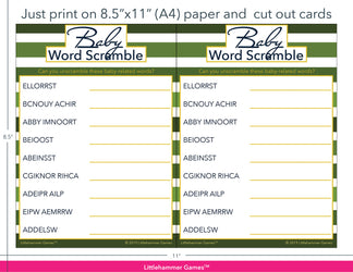 Baby Word Scramble - Green Striped Printable Game Cards – Littlehammer ...