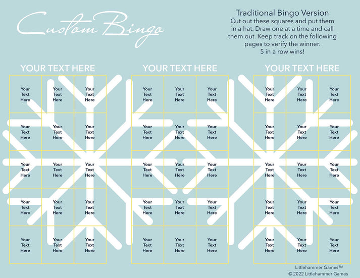 Custom Bingo Set - Snowflake Printable Game Cards – Littlehammer Games