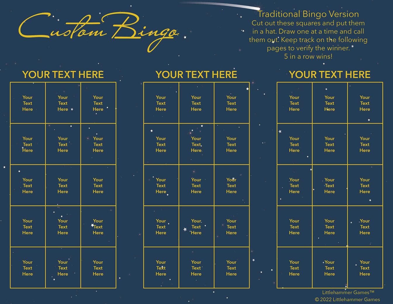 Custom Bingo Set - Celestial Printable Game Cards – Littlehammer Games