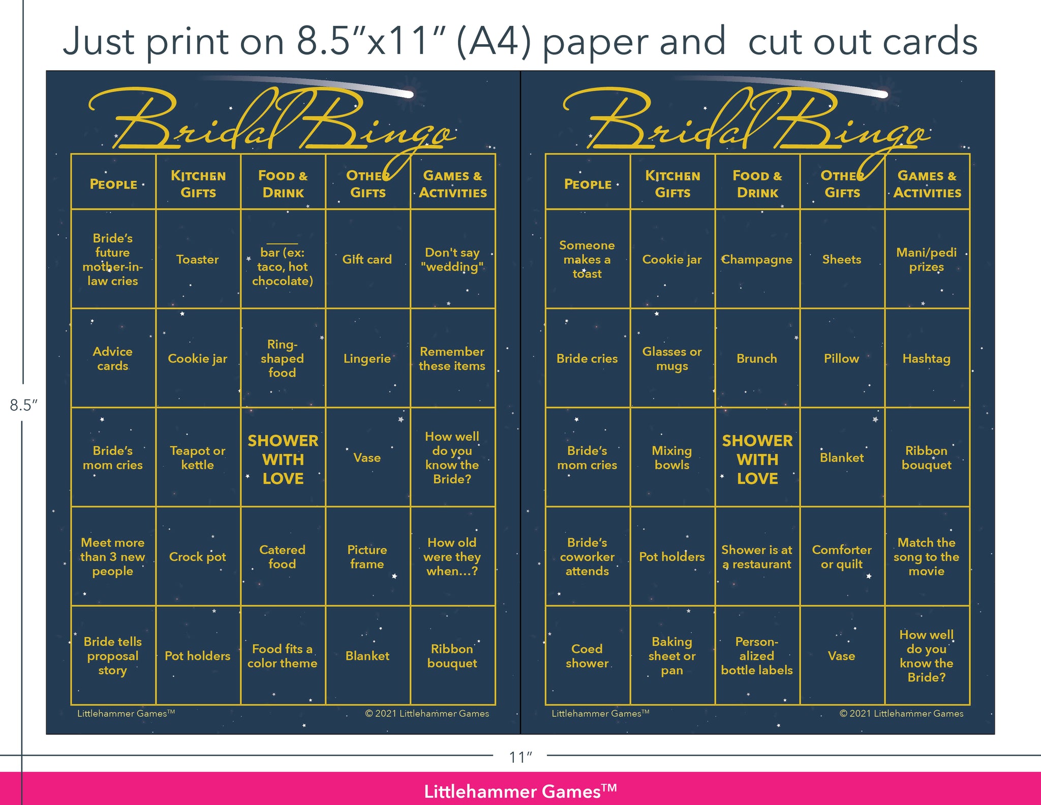 Bridal Bingo - Celestial Printable Game Cards – Littlehammer Games