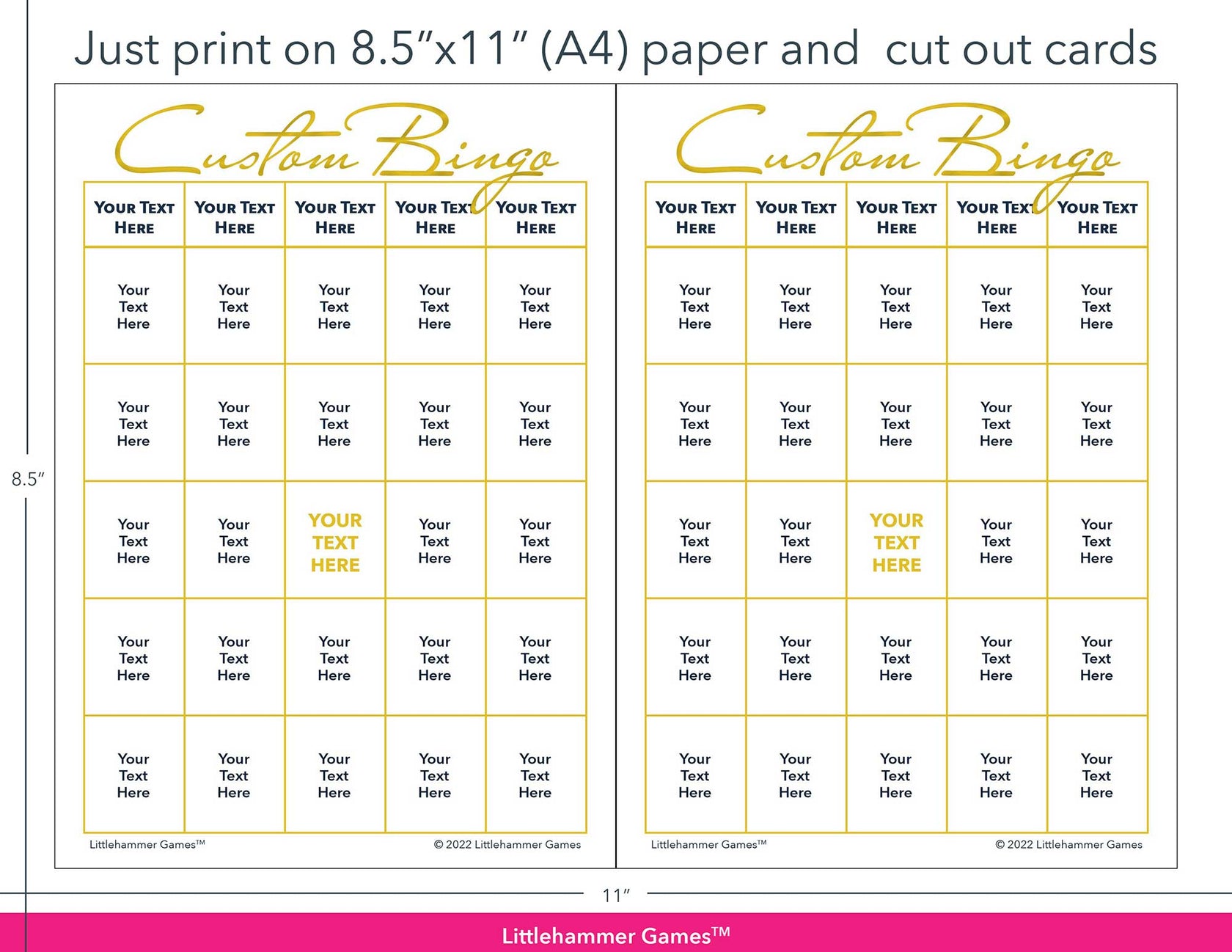 Custom Bingo Set - Gold Printable Game Cards – Littlehammer Games