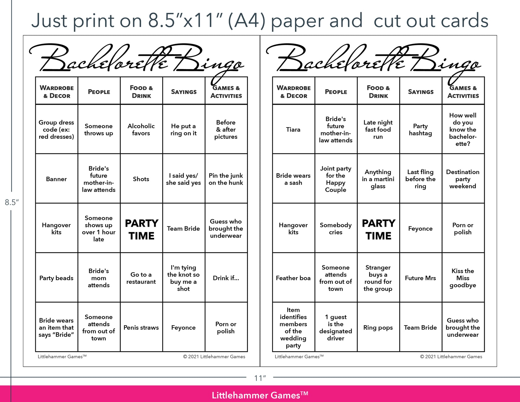 Bachelorette Bingo - Black and White Printable Game Cards ...